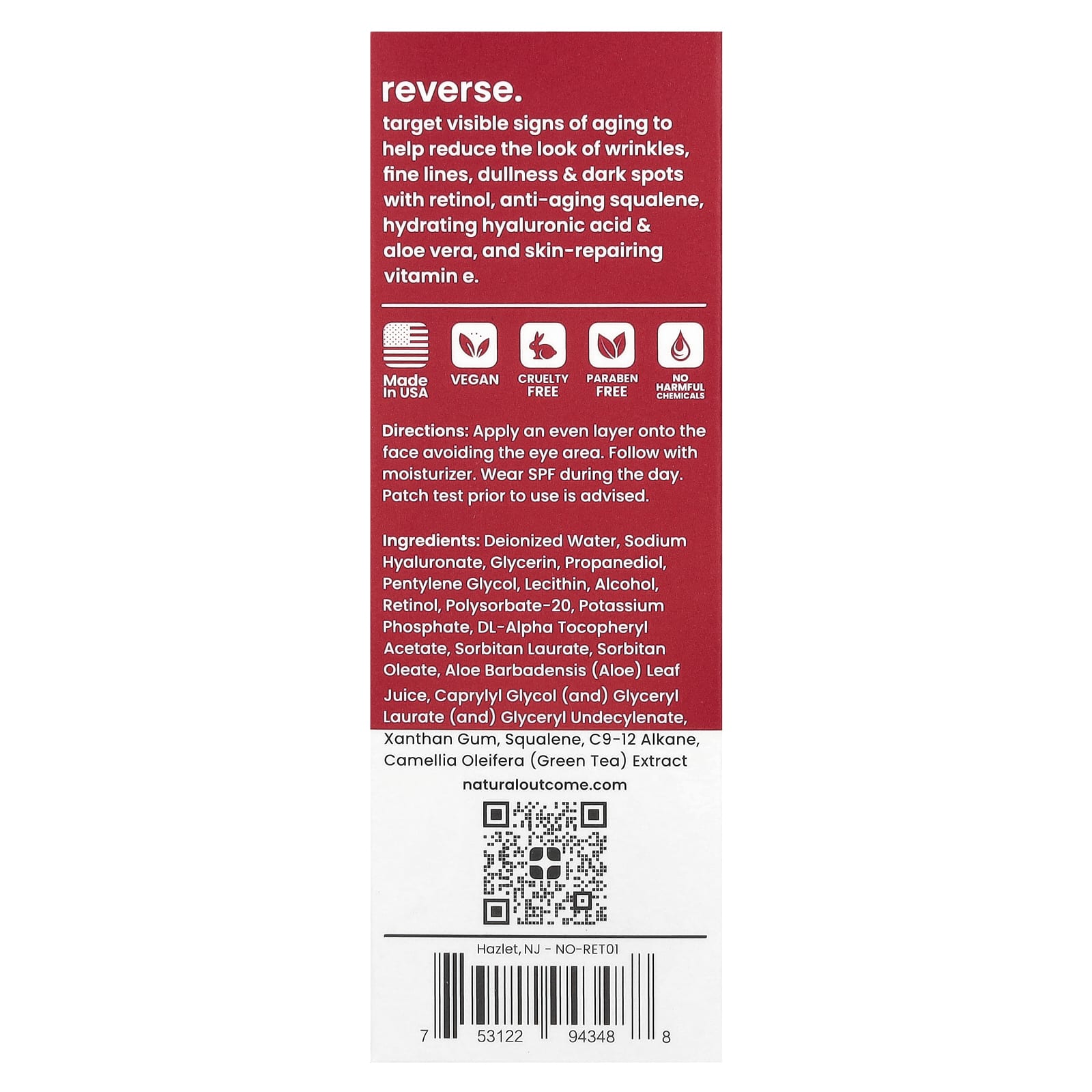 Natural Outcome, Retinol, Reverse Serum, Fragrance Free, 1 oz (30 ml)