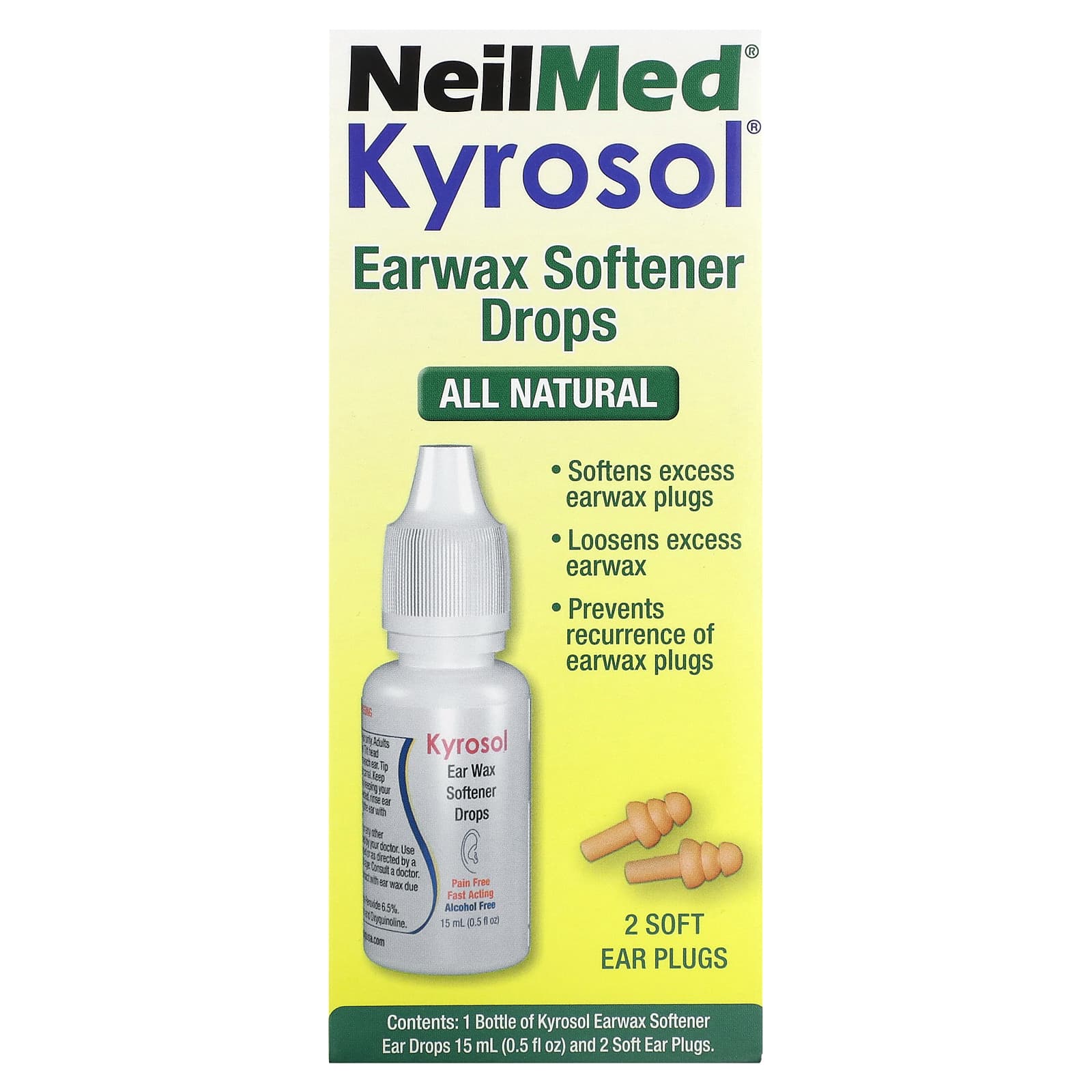 NeilMed, Kyrosol（カイロソル）、耳垢用ソフトナードロップ、15ml（0.5液量オンス）、ソフト耳かけ2個