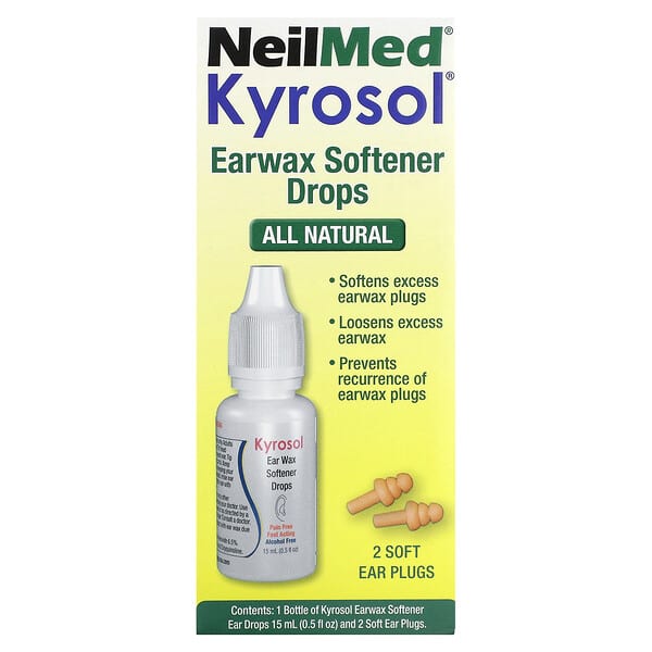 NeilMed, Kyrosol, Earwax Softener Drops, 0.5 fl oz (15 ml) and 2 Soft ...