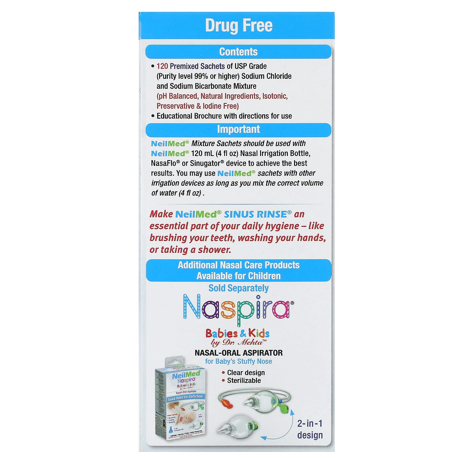 NeilMed, Kids, Sinus Rinse, Ages 2 +, 120 Premixed Sachets, 0.037 oz (1 ...