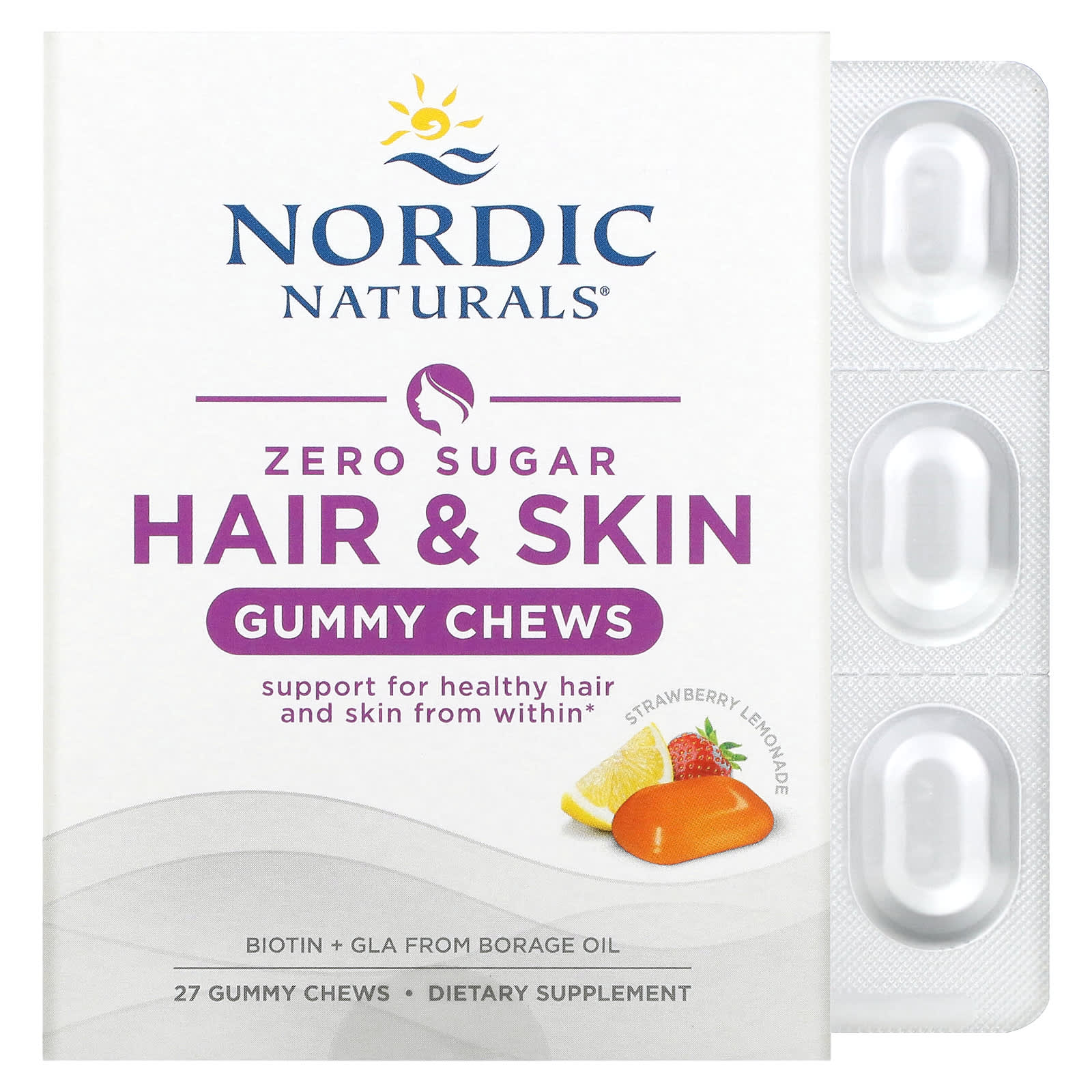Nordic Naturals, Zero Sugar Hair & Skin Gummy Chews, Strawberry ...