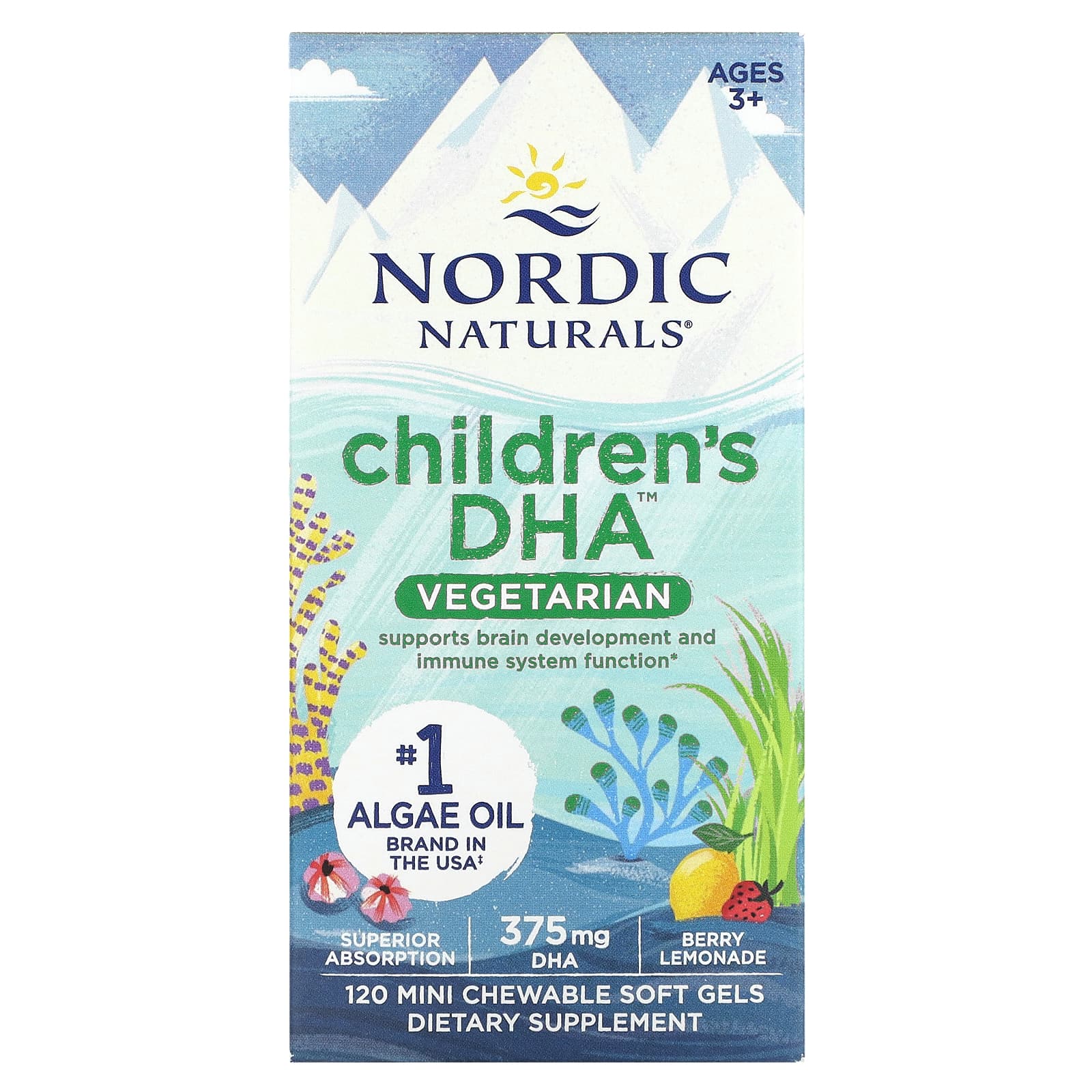 Nordic Naturals, Children's DHA, Ages 3+, Berry Lemonade, 375 mg, 120 ...