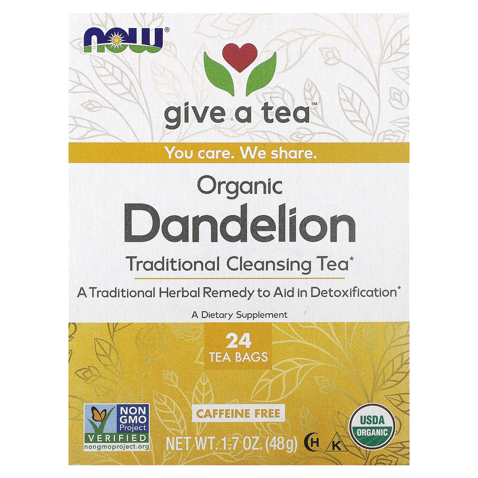 NOW Foods, Organic Dandelion Traditional Cleansing Tea, Caffeine-Free ...