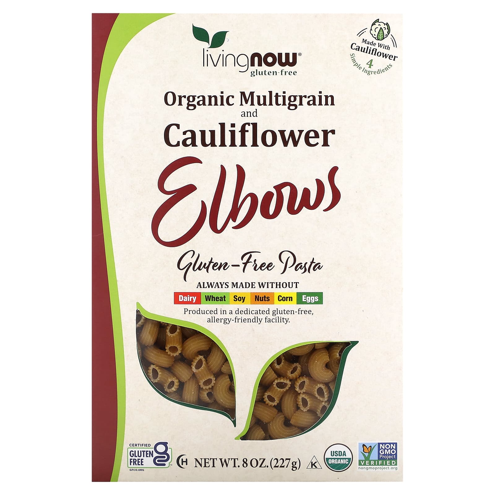 NOW Foods, Organic Multigrain and Cauliflower Elbows, Gluten Free, 8 oz ...