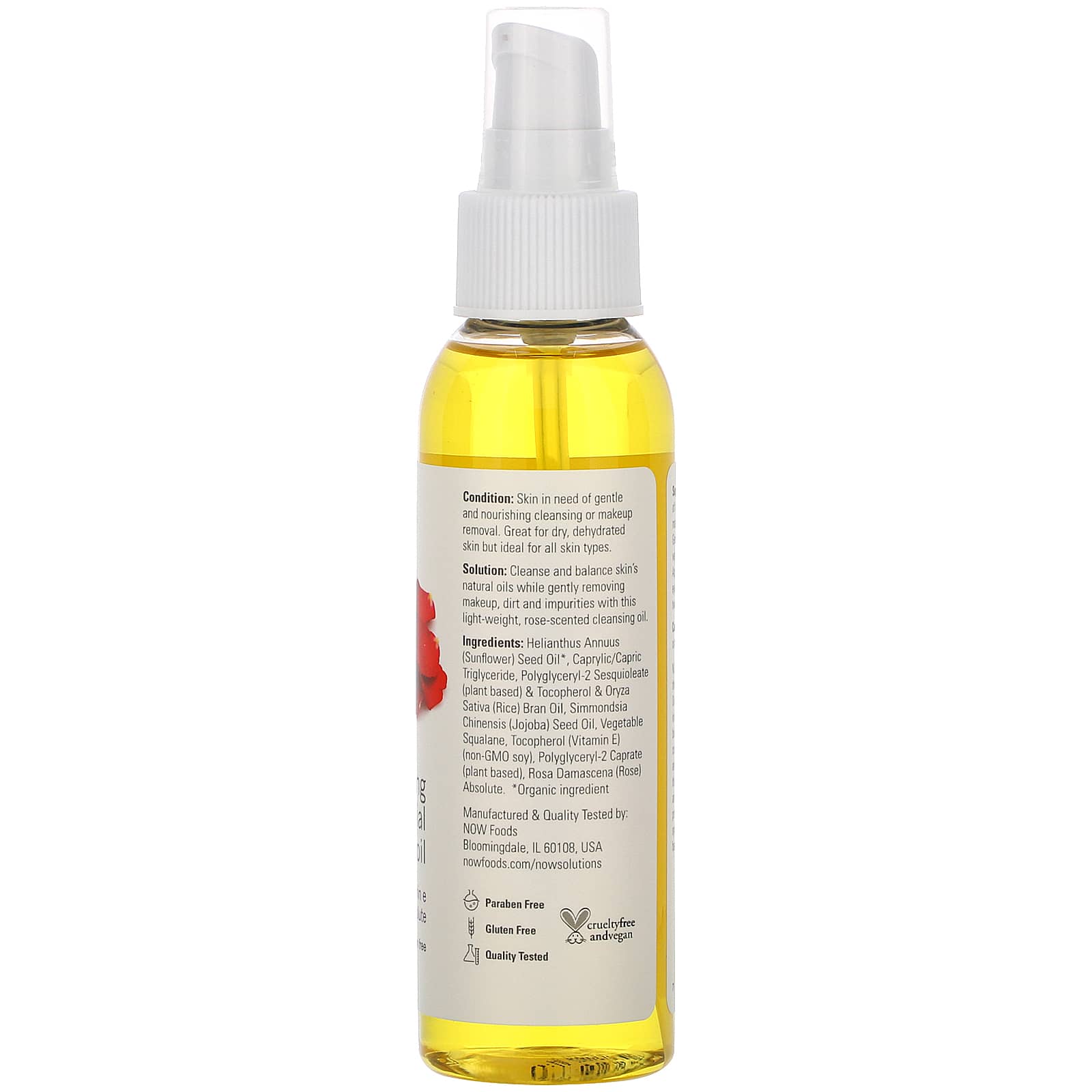 NOW Foods, Solutions, Soothing Rose Facial Cleansing Oil, 4 fl oz (118 ml)