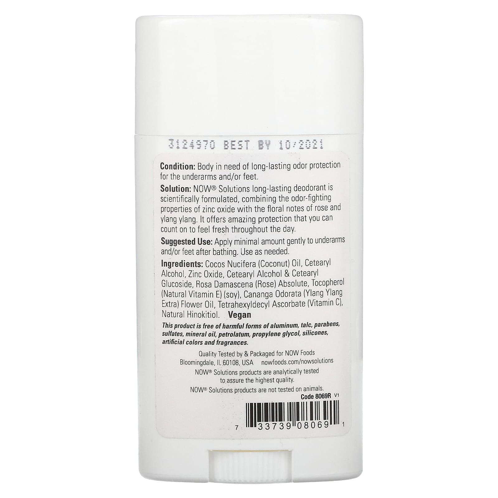 NOW Foods, Long Lasting Deodorant, Rose + Ylang Ylang, 2.2 oz (62 g)