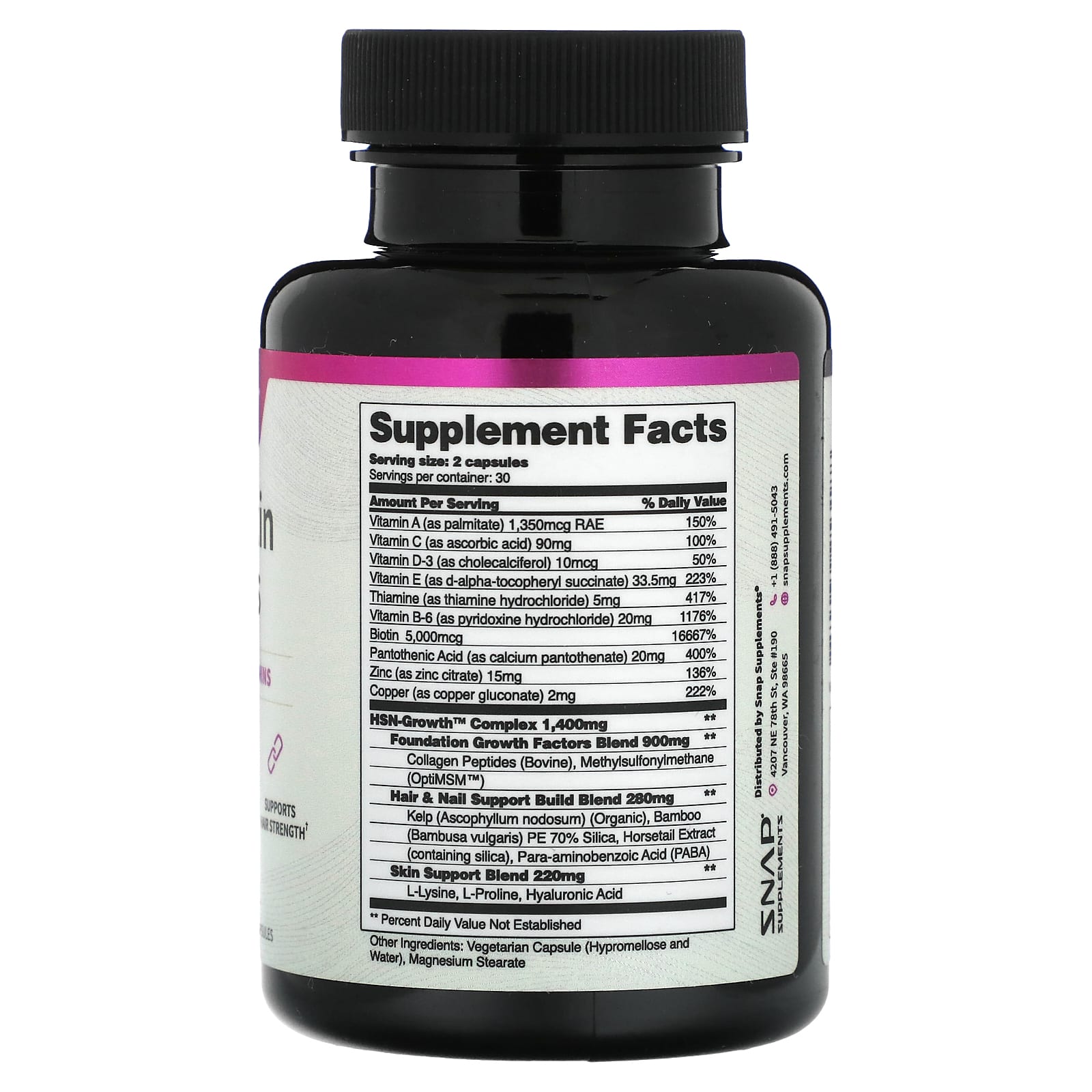 Snap Supplements, Hair, Skin & Nails , 60 Capsules