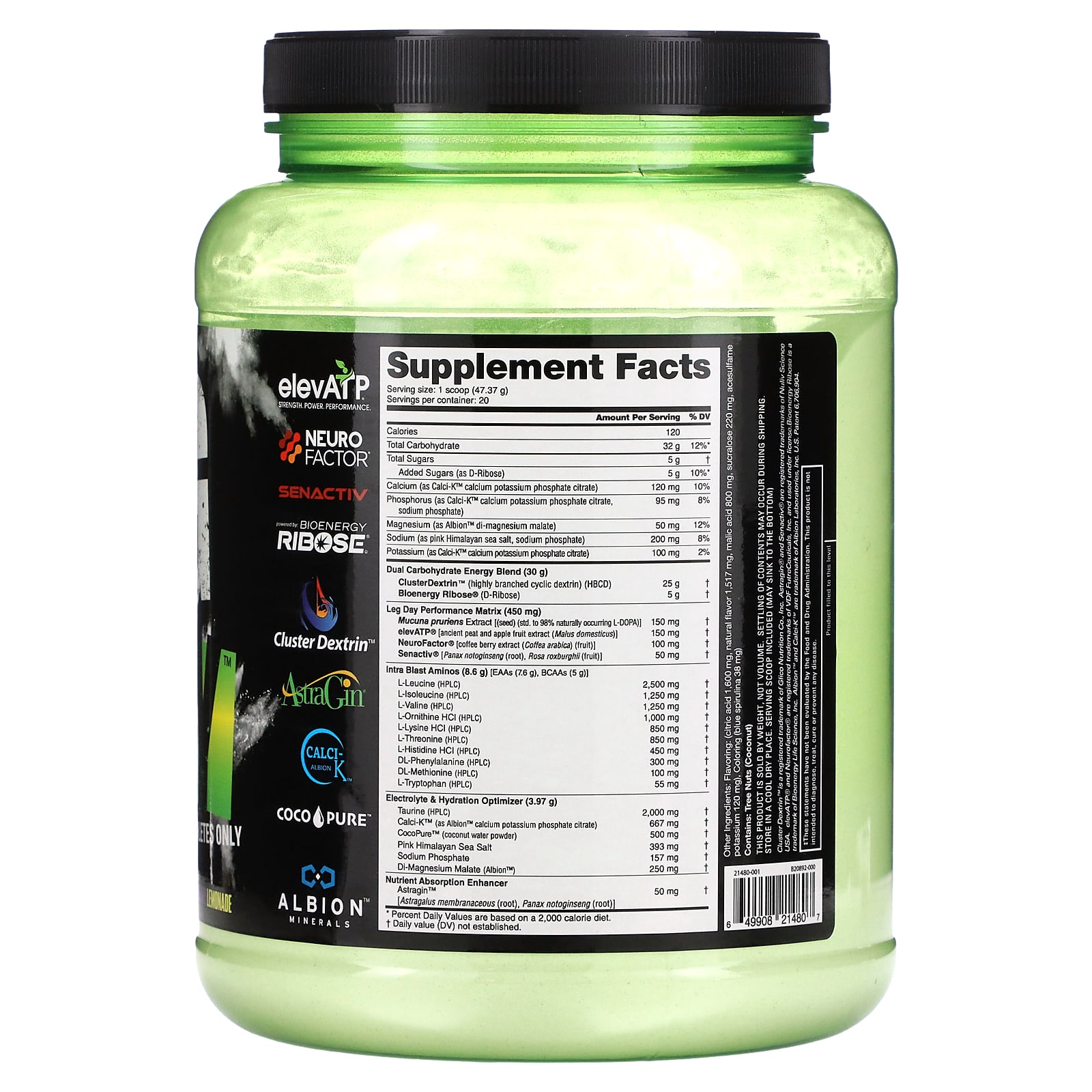 NutraBio, Intra Carb, Leg Day, Blueberry Lemonade, 2.09 lb (947 g)