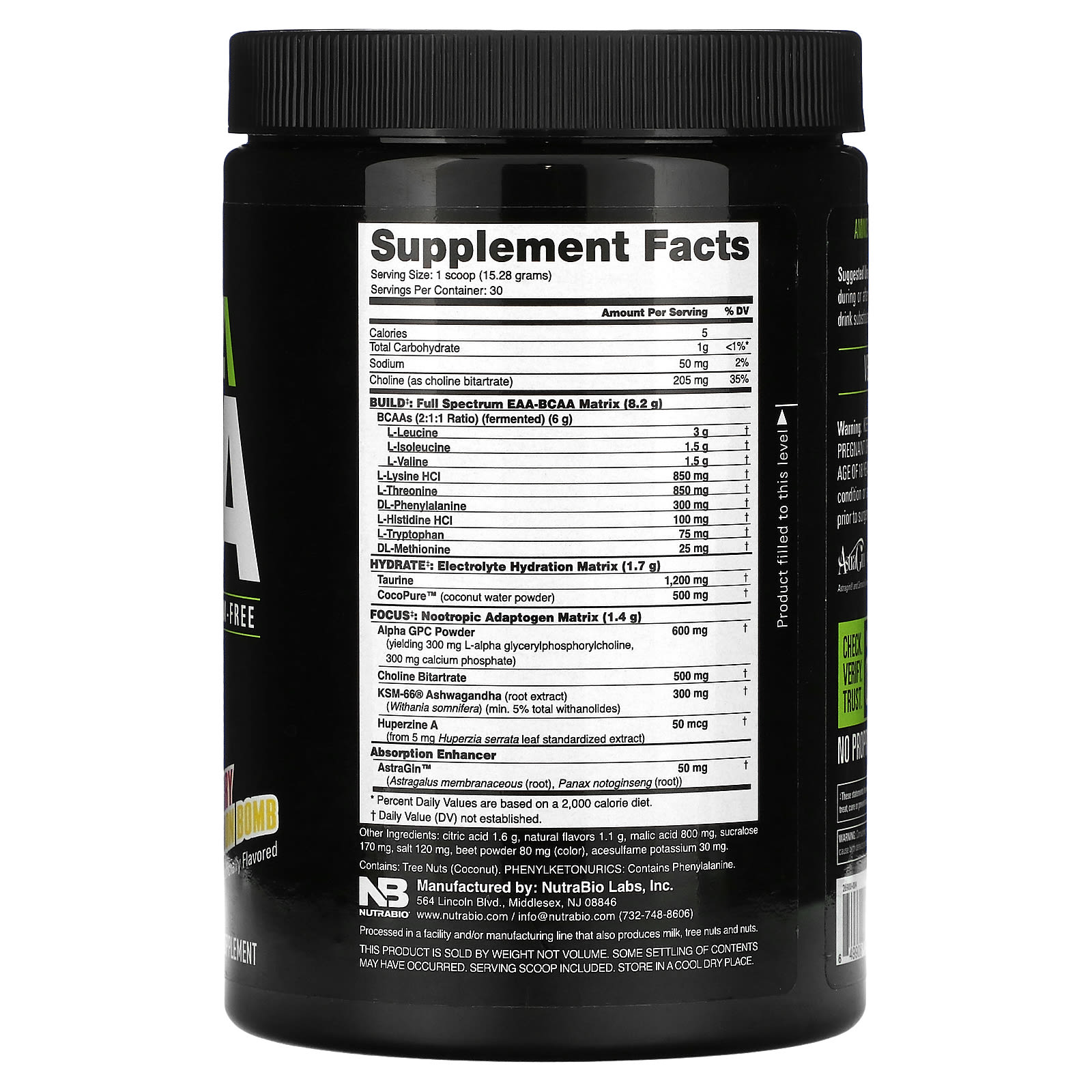 NutraBio, Alpha EAA（アルファEAA[必須アミノ酸]）、ストロベリーレモンボム、458g（1ポンド）