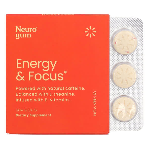 NeuroGum, Energy & Focus, Cinnamon, 6 Packs, 9 Pieces Each
