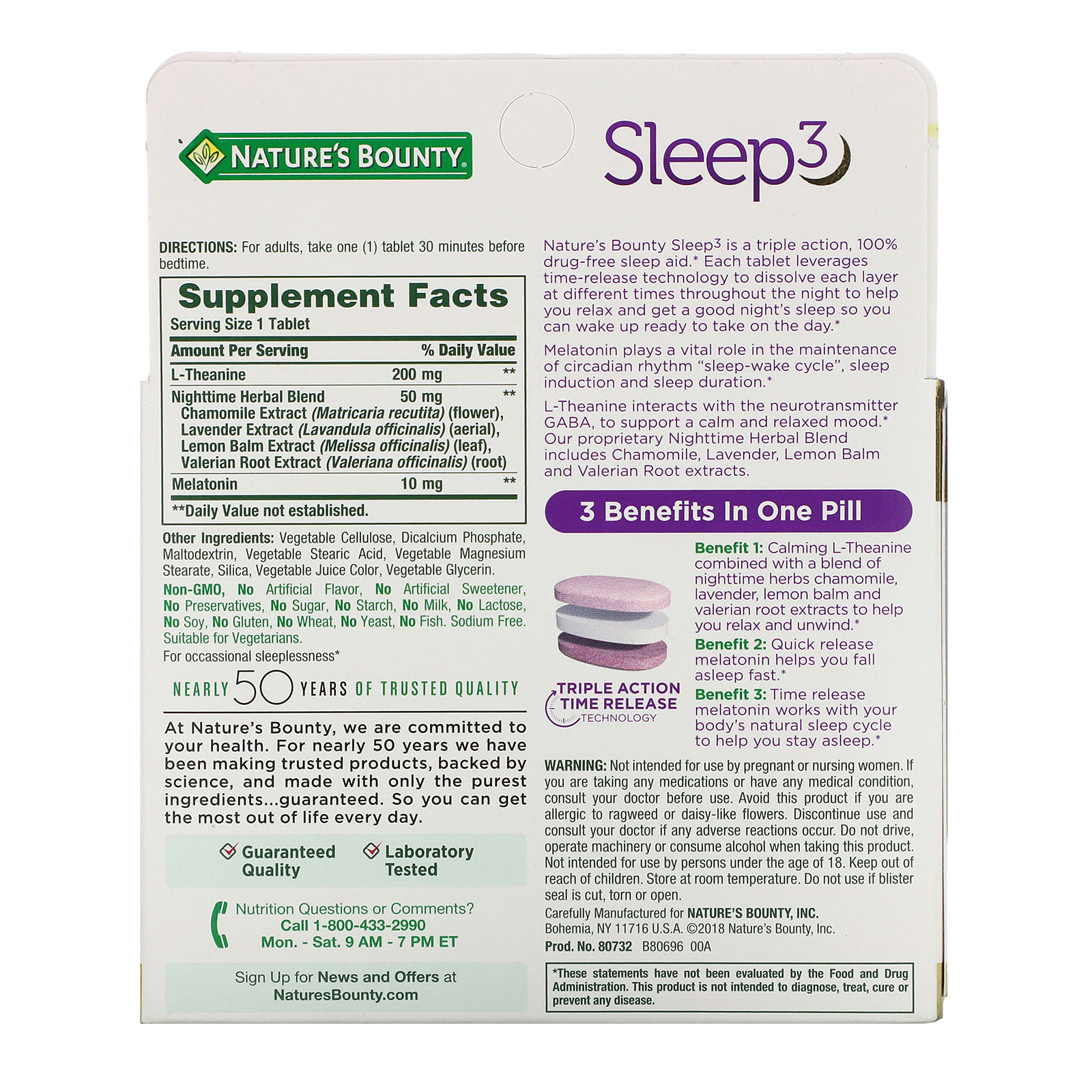 Nature's Bounty, Sleep 3, Maximum Strength, Drug-Free Sleep Aid, 60 Tri ...