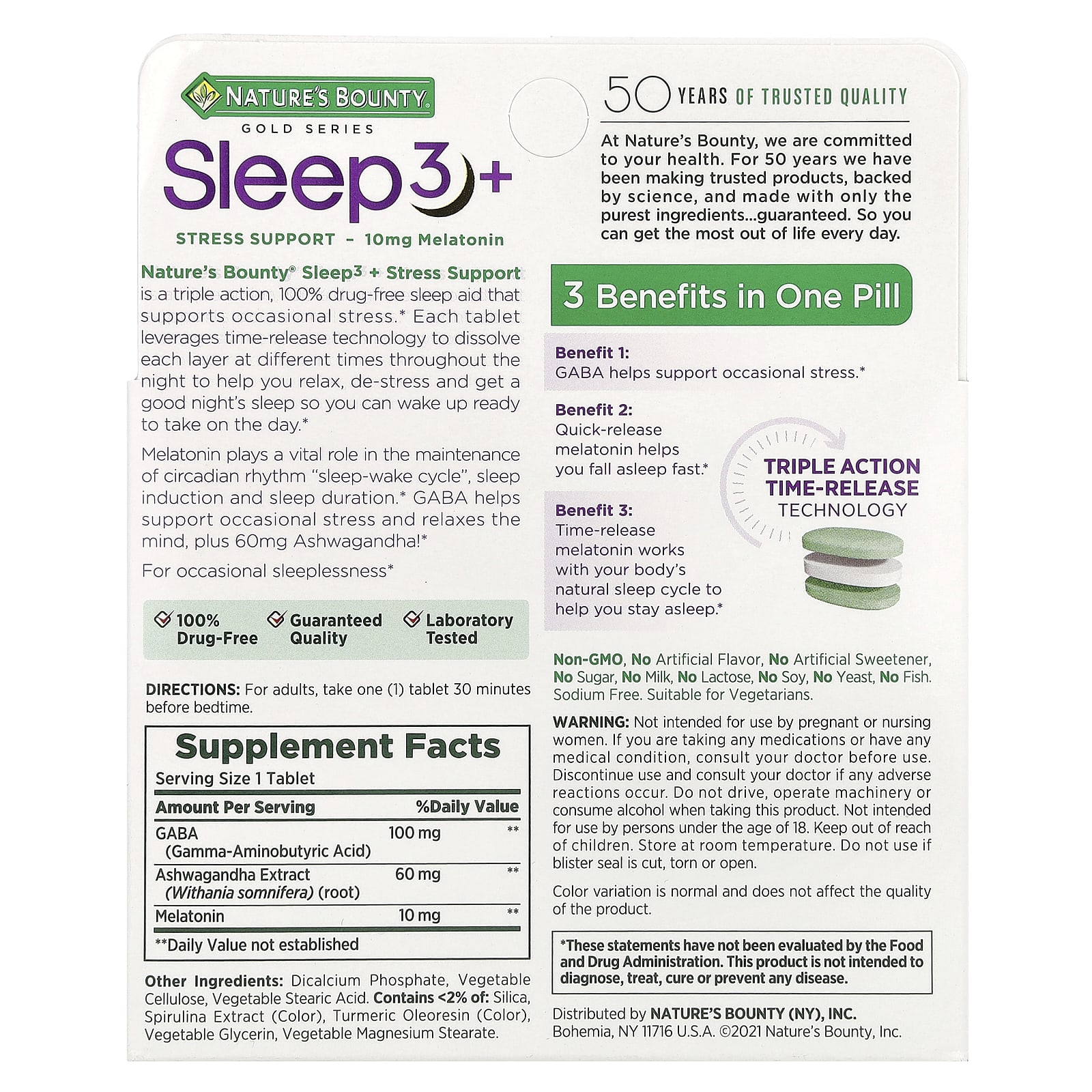 Nature's Bounty, Sleep 3 +, Stress Support, 56 Tri-Layered Tablets
