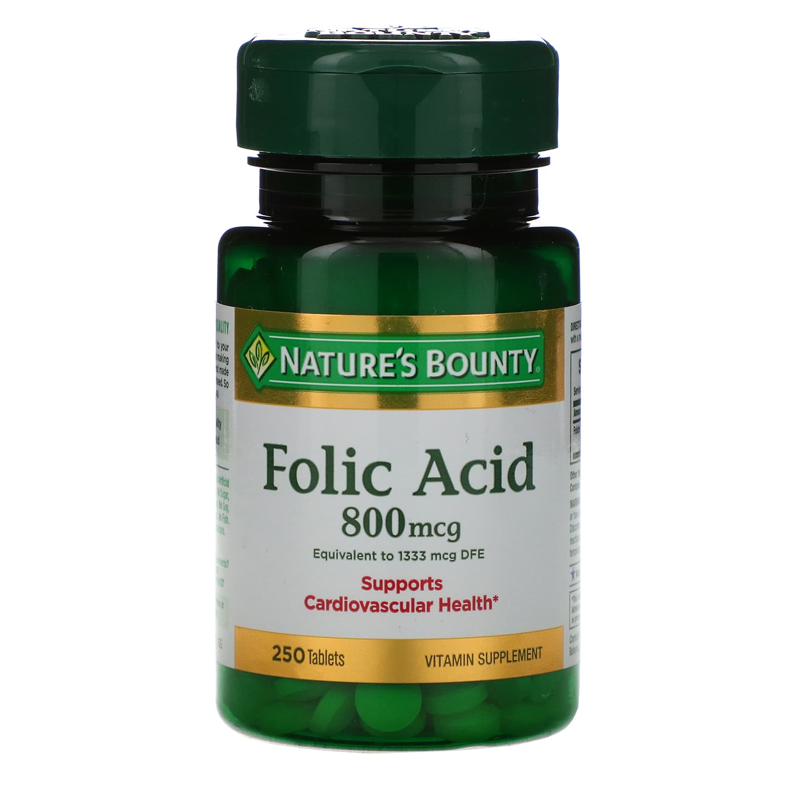 Nature's Bounty, Ácido fólico, 800 mcg, 250 tabletas