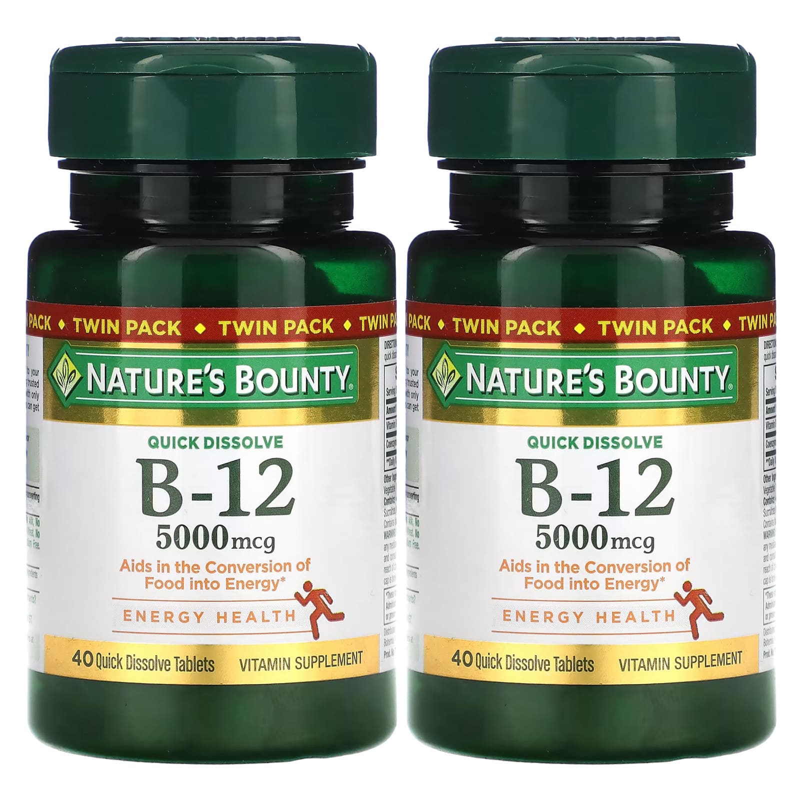 Nature's Bounty, B-12, Naturally Cherry, 5,000 mcg, Twin Pack, 40 Quick ...