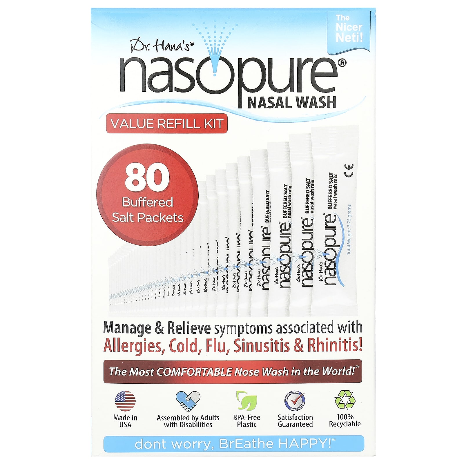 Nasopure, Nasal Wash, Value Refill Kit, 80 Buffered Salt Packets