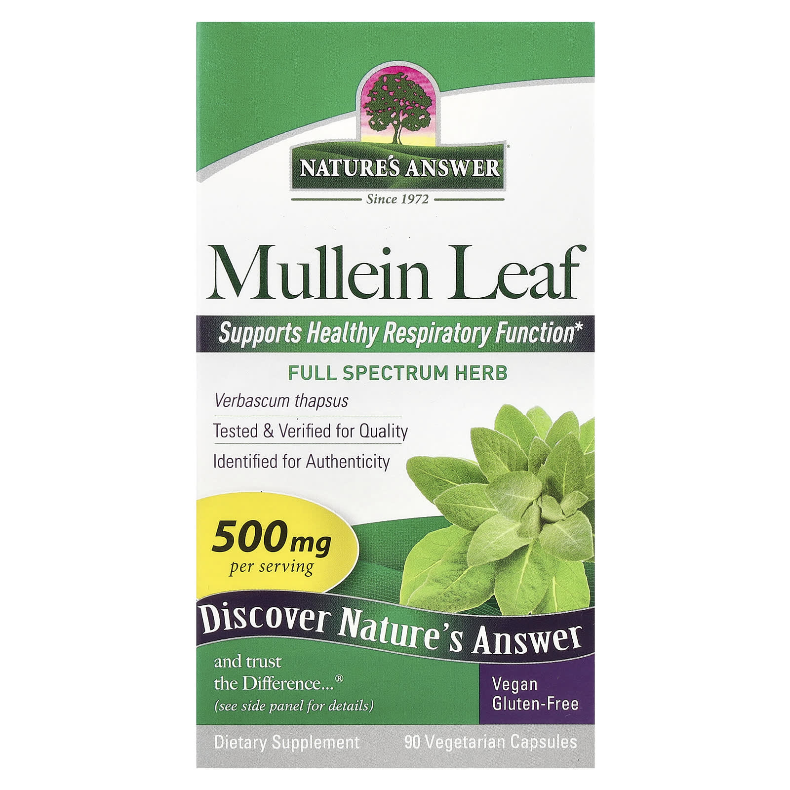 Nature's Answer, Mullein Leaf, 500 mg, 90 Vegetarian Capsules