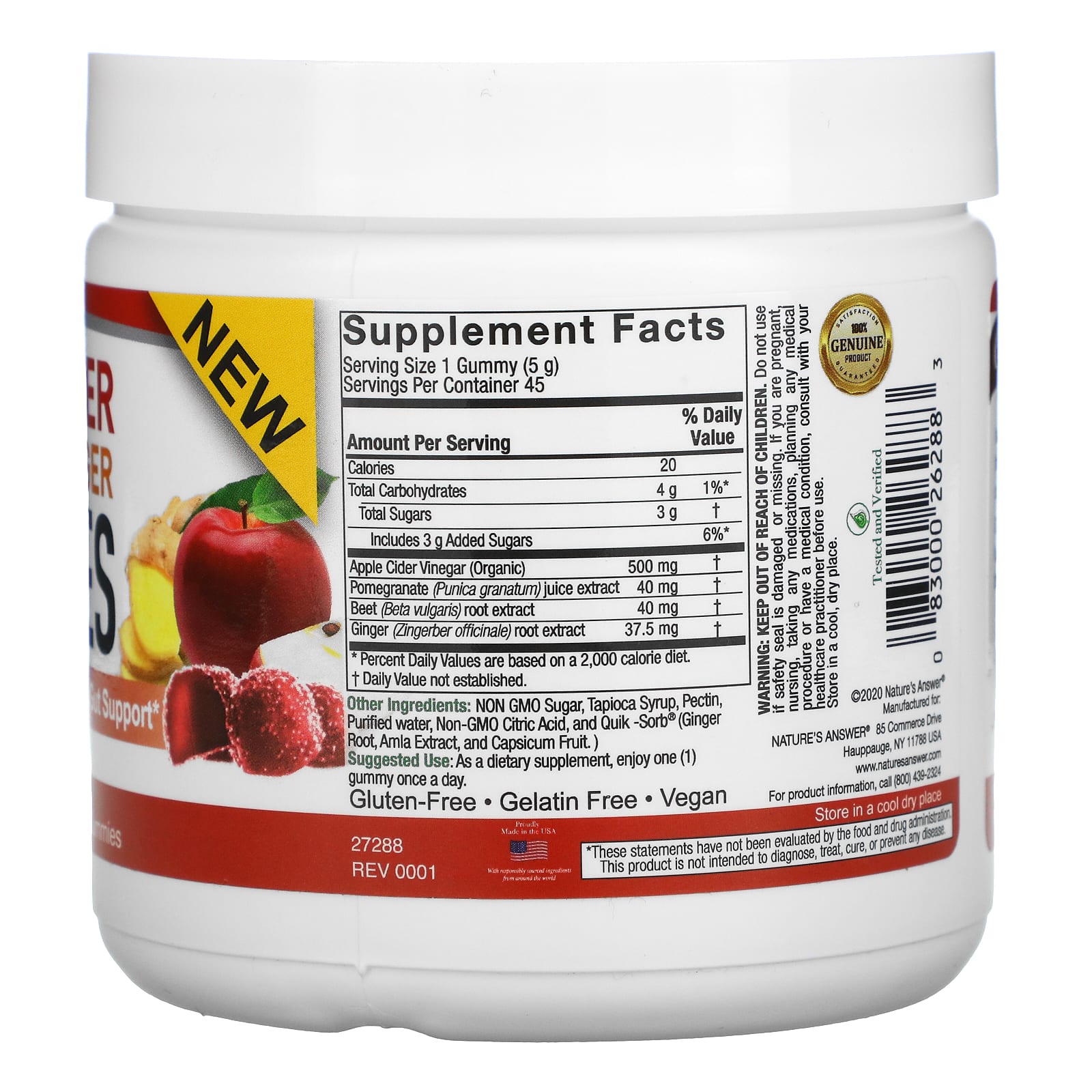 Nature's Answer, Apple Cider Vinegar + Ginger Gummies with The Mother ...