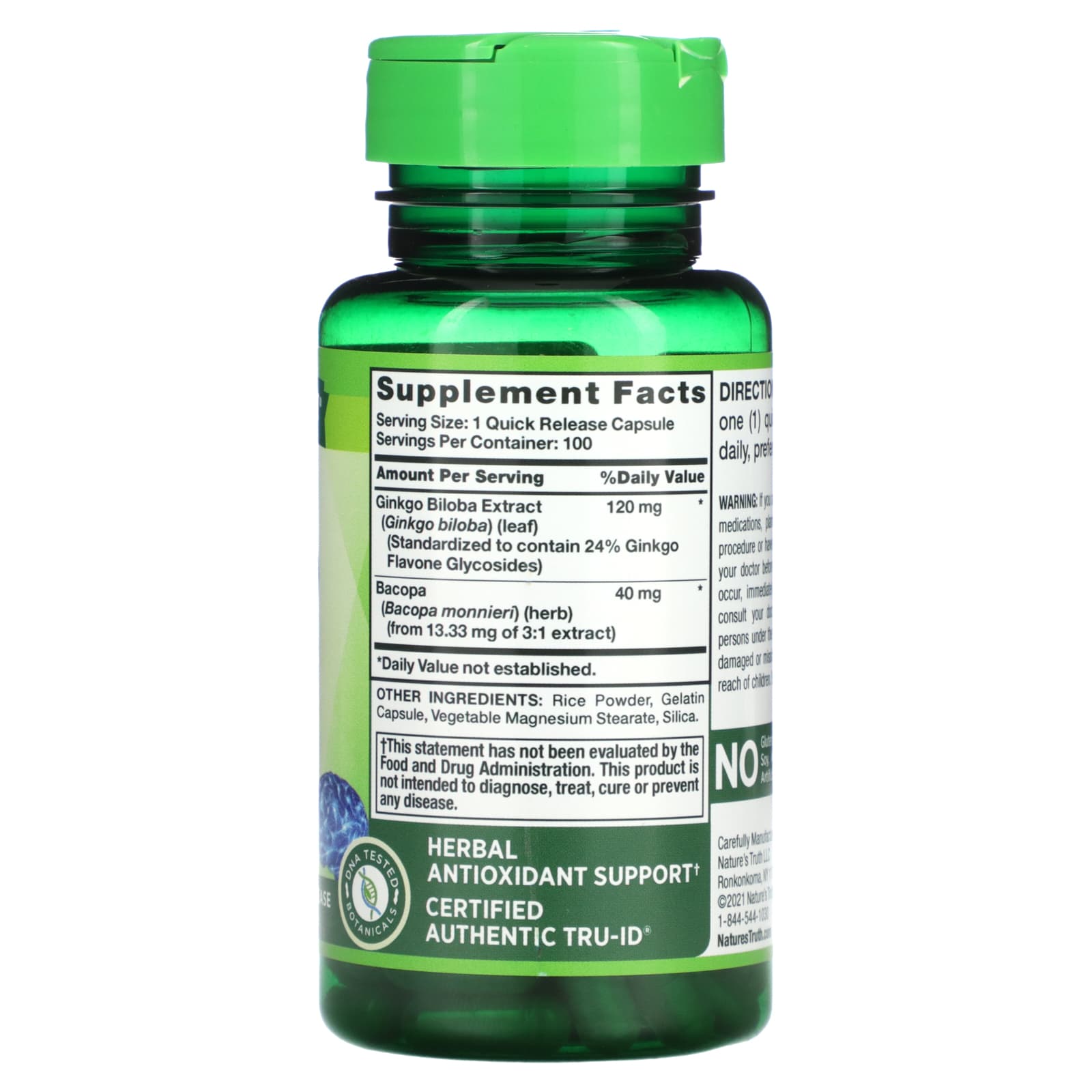 Nature's Truth, Ginkgo Biloba Plus Bacopa, 120 mg, 100 Quick Release ...