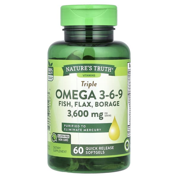 Nature's Truth, Triple Omega 3-6-9, Fish, Flax, Borage, 60 Quick ...