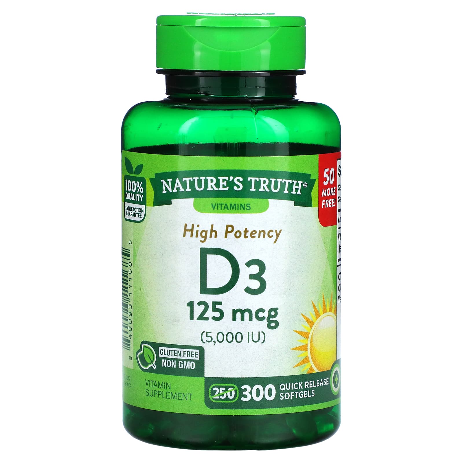 Nature's Truth, High Potency Vitamin D3, 125 mcg (5000 IU), 300 Quick ...