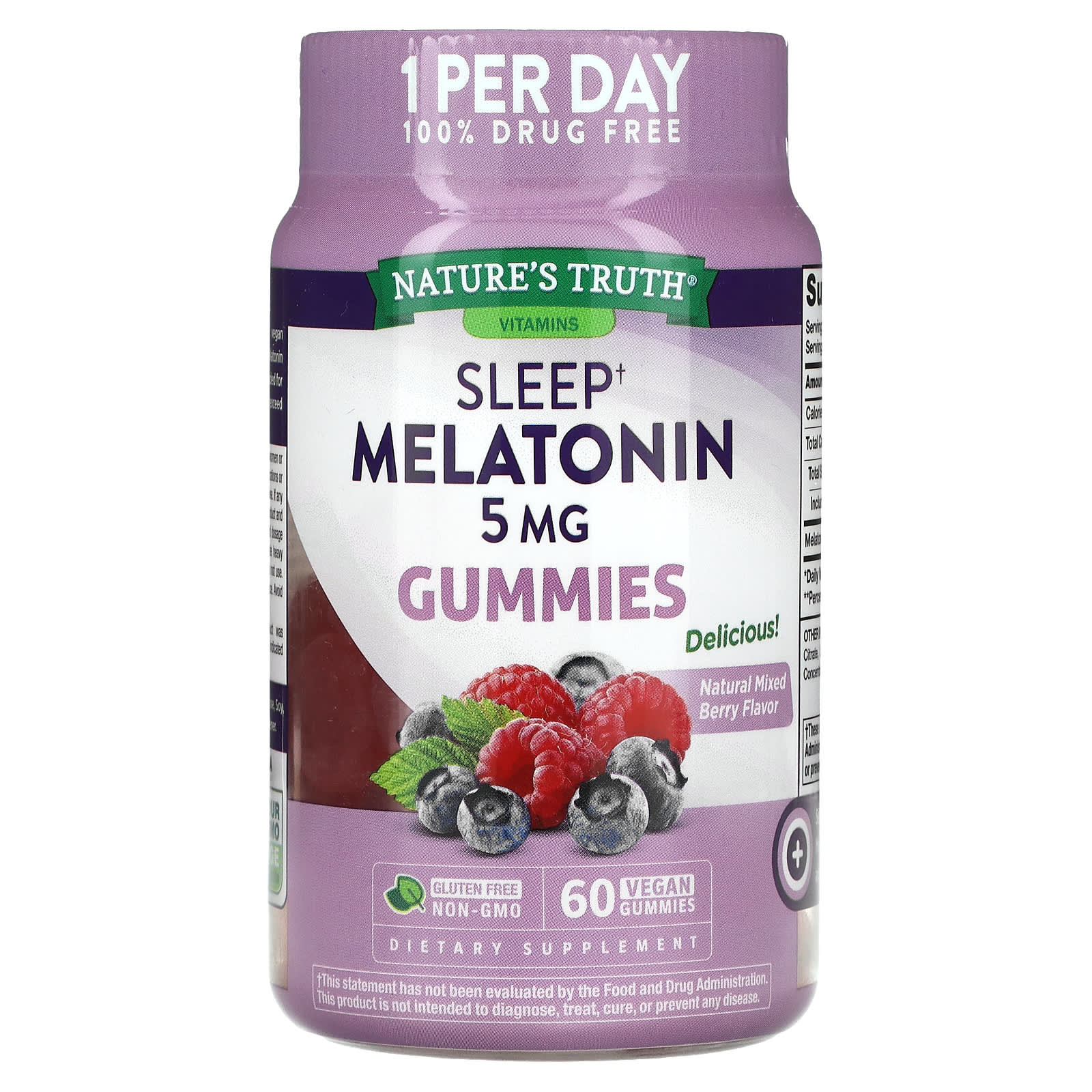 Nature's Truth, Sleep Melatonin、ミックスベリー、5mg、ヴィーガングミ60粒