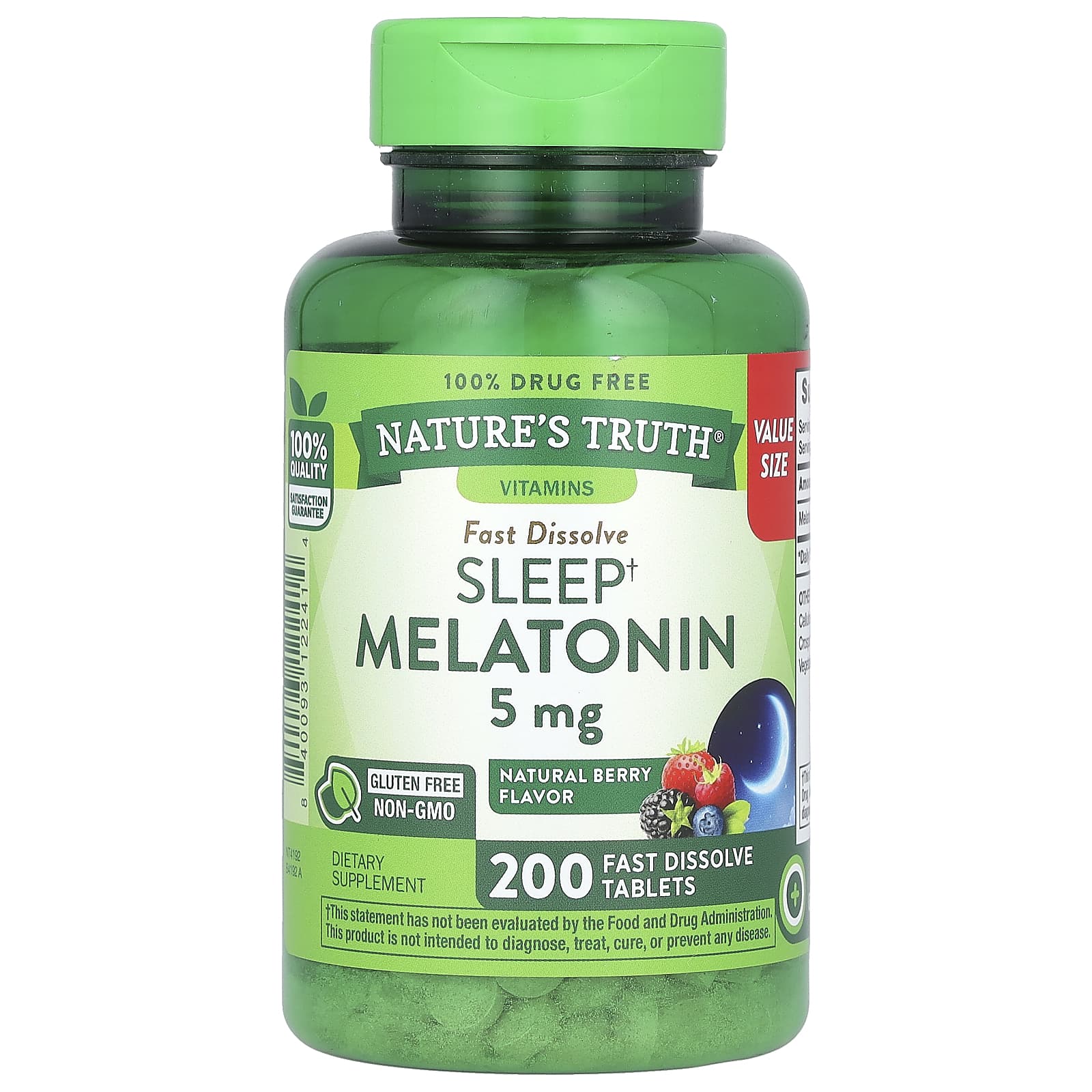Nature's Truth, Sleep Melatonin, Natural Berry, 5 mg, 200 Fast Dissolve ...