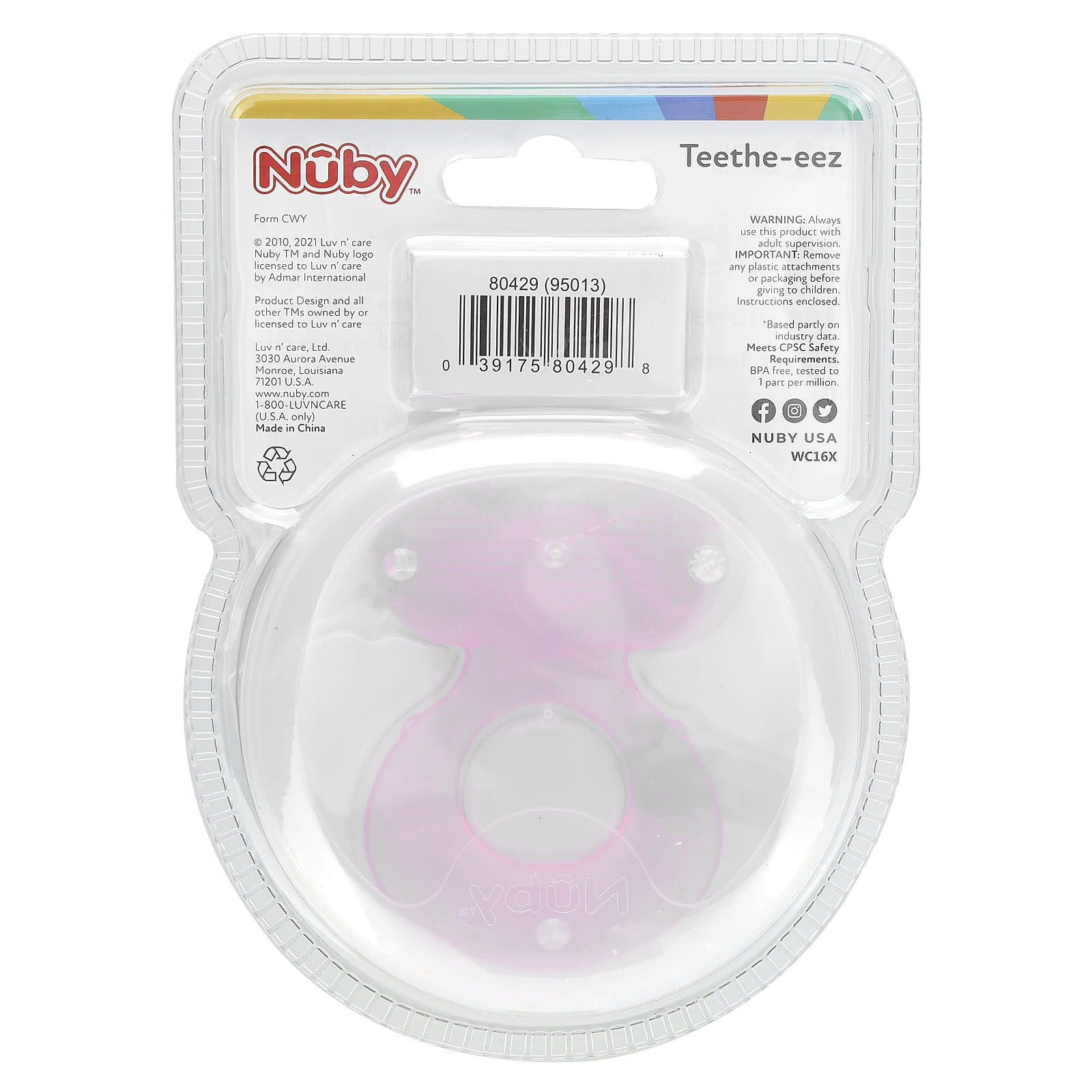 Nuby, Teethe-eez, Silicone Teether, 3+ Months, Pink, 2 Piece Set