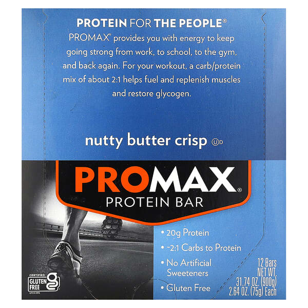 NuGo Nutrition, Promax Protein Bar, Nutty Butter Crisp, 12 Bars, 2.64 ...