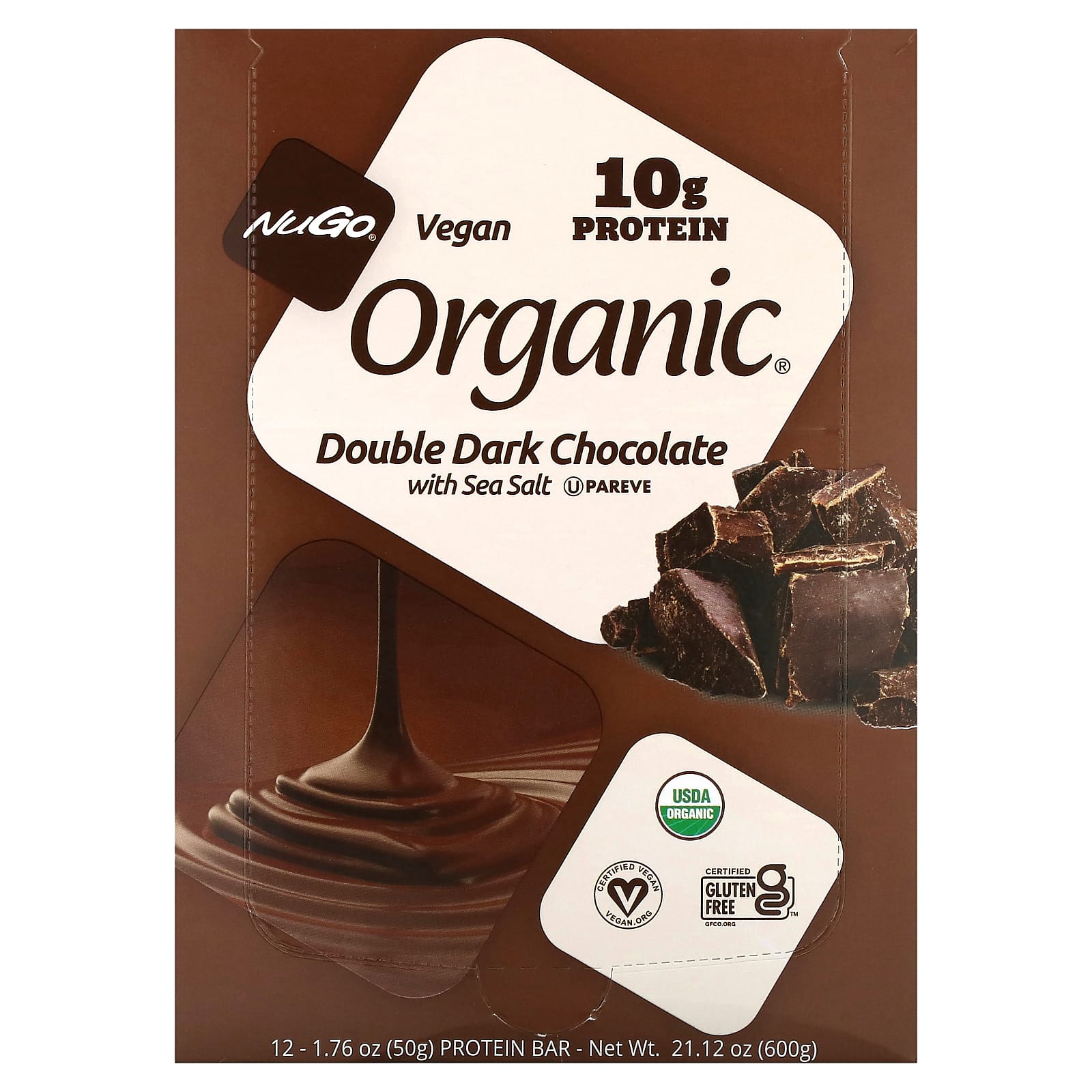 NuGo Nutrition, Organic Protein Bars, Double Dark Chocolate with Sea ...