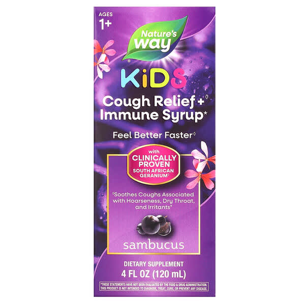 Nature's Way, Kids, Cough Relief + Immune Syrup, Ages 1+, Sambucus, 4 ...