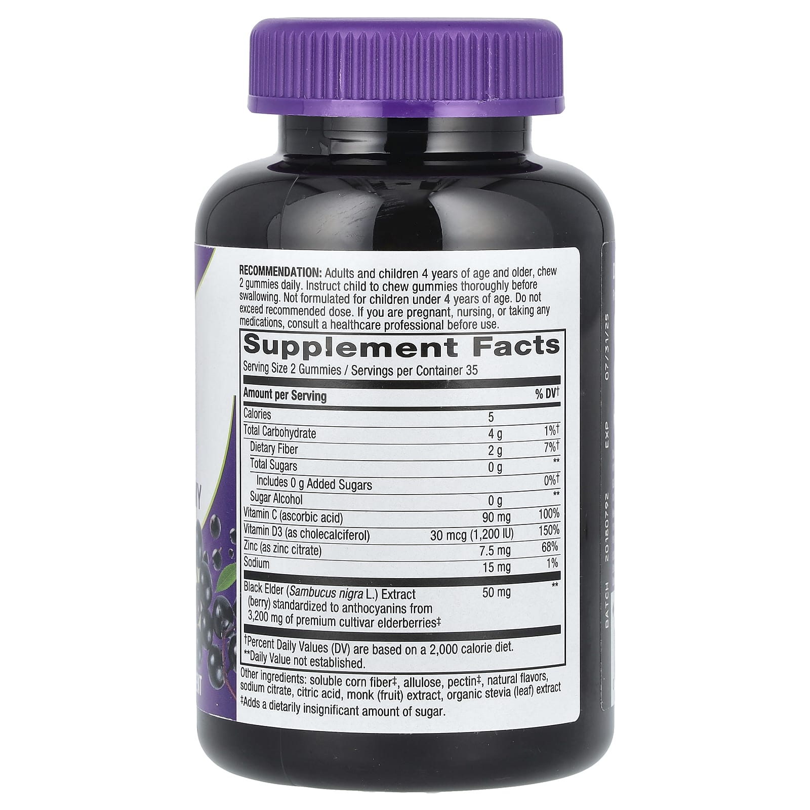 Nature's Way, Sambucus, Immune Gummy with Zinc, Vitamins C & D3, Zero ...