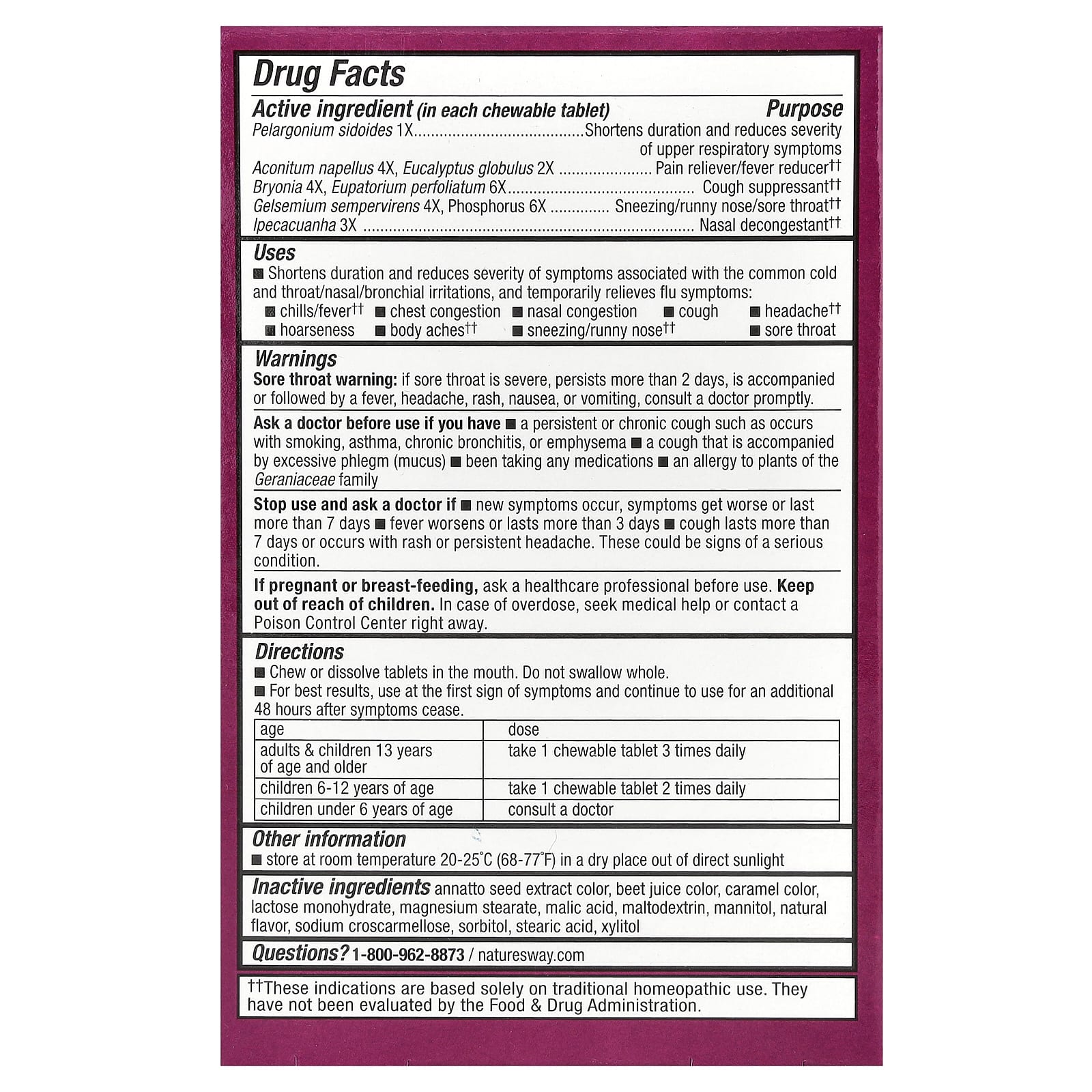 Nature's Way, Umcka, Cold + Flu Relief Chewables, Ages 6+, Berry, 20 ...