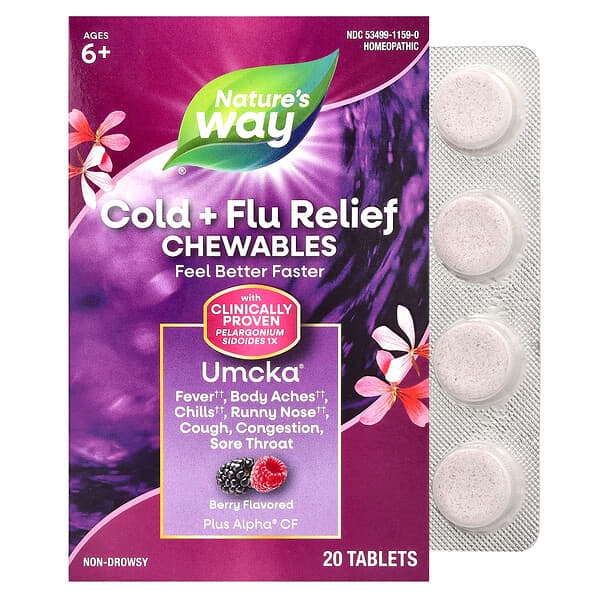 Nature's Way, Umcka, Cold + Flu Relief Chewables, Ages 6+, Berry, 20 ...