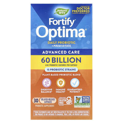 Nature's Way, Fortify Optima, Daily Probiotic + Prebiotics, 60 Billion ...