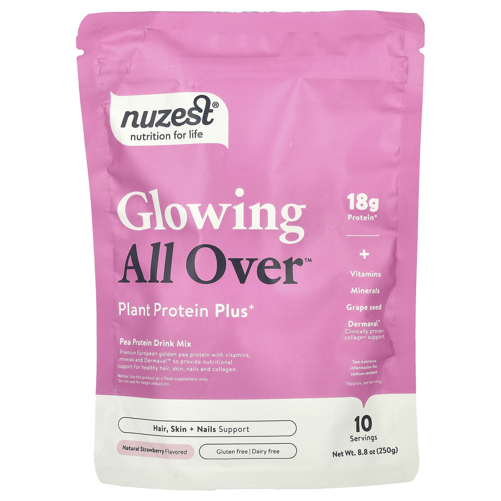 Nuzest, Glowing All Over™, Plant Protein Plus+, Natural Strawberry, 8.8 ...