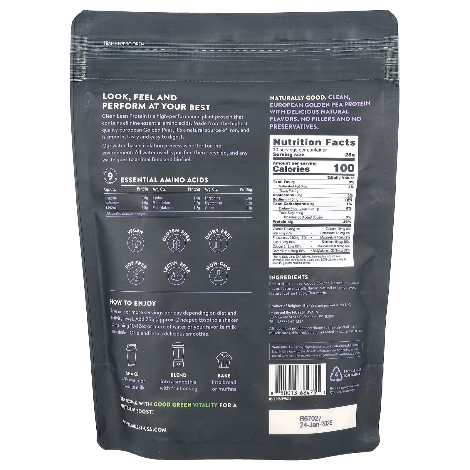 Nuzest‏, Clean Lean Protein™, Premium Pea Protein Drink Mix, Mocha , 8. ...