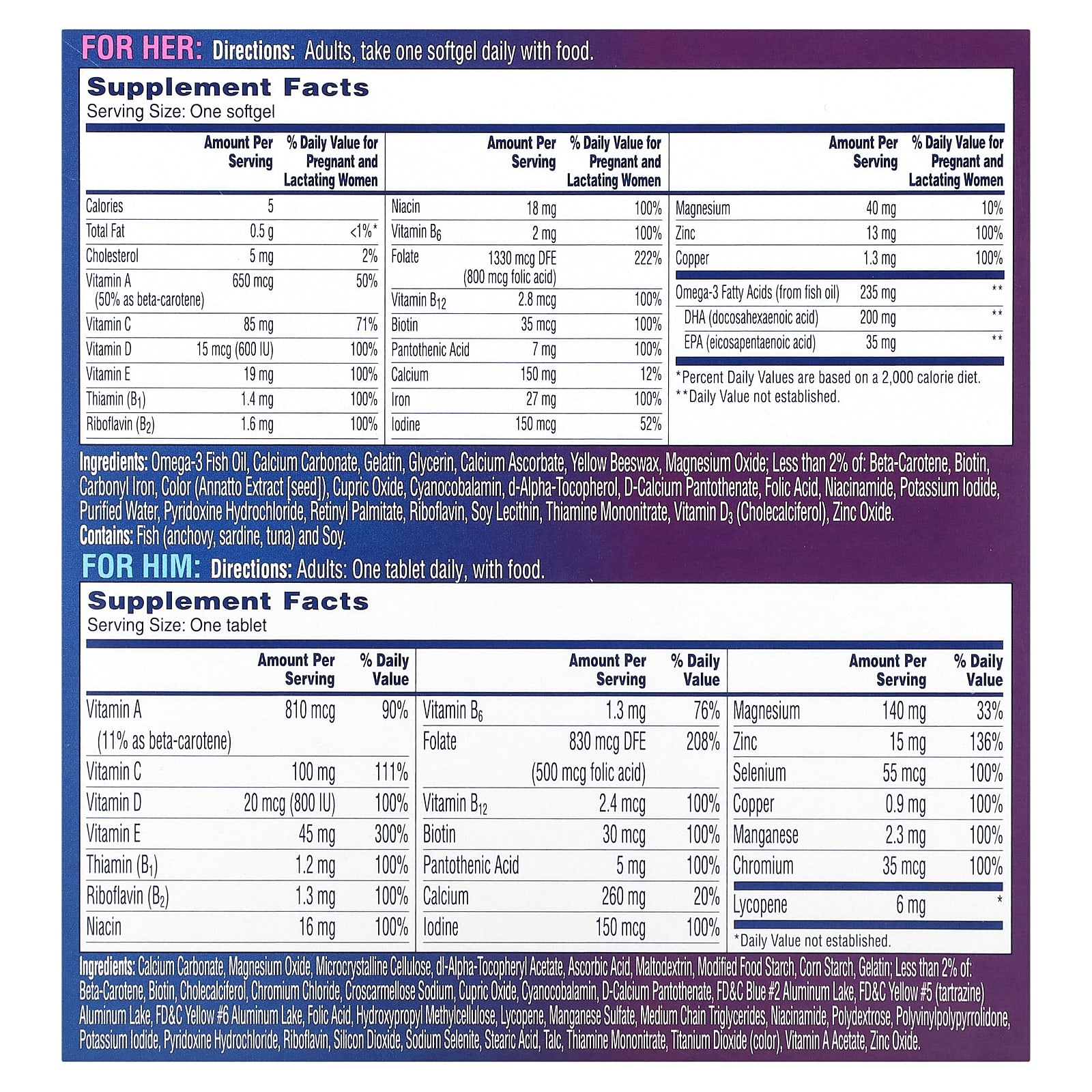 One-A-Day, Pre-Pregnancy Couple's Pack, Women's Prenatal 1 & Men's Pre ...