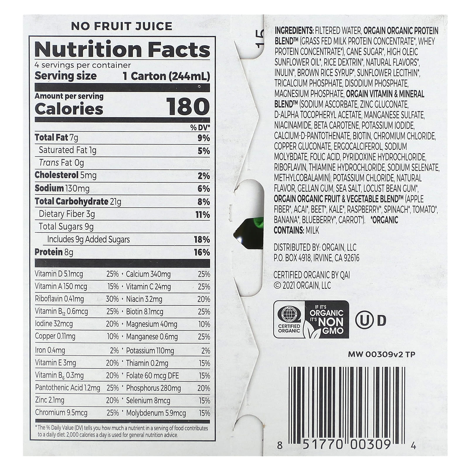 Orgain, Kids Protein, Organic Nutritional Shake, Vanilla, 4 Pack, 8.25 ...