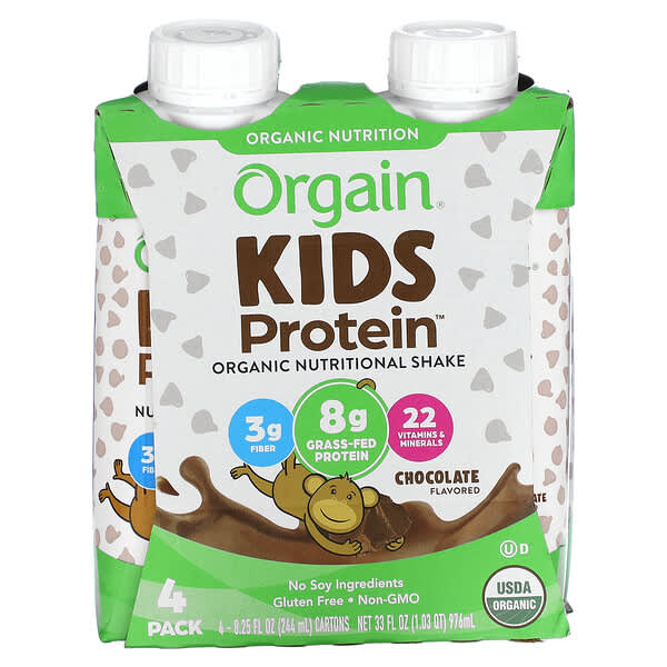 Orgain, Kids Protein, Organic Nutritional Shake, Chocolate, 4 Pack, 8. ...