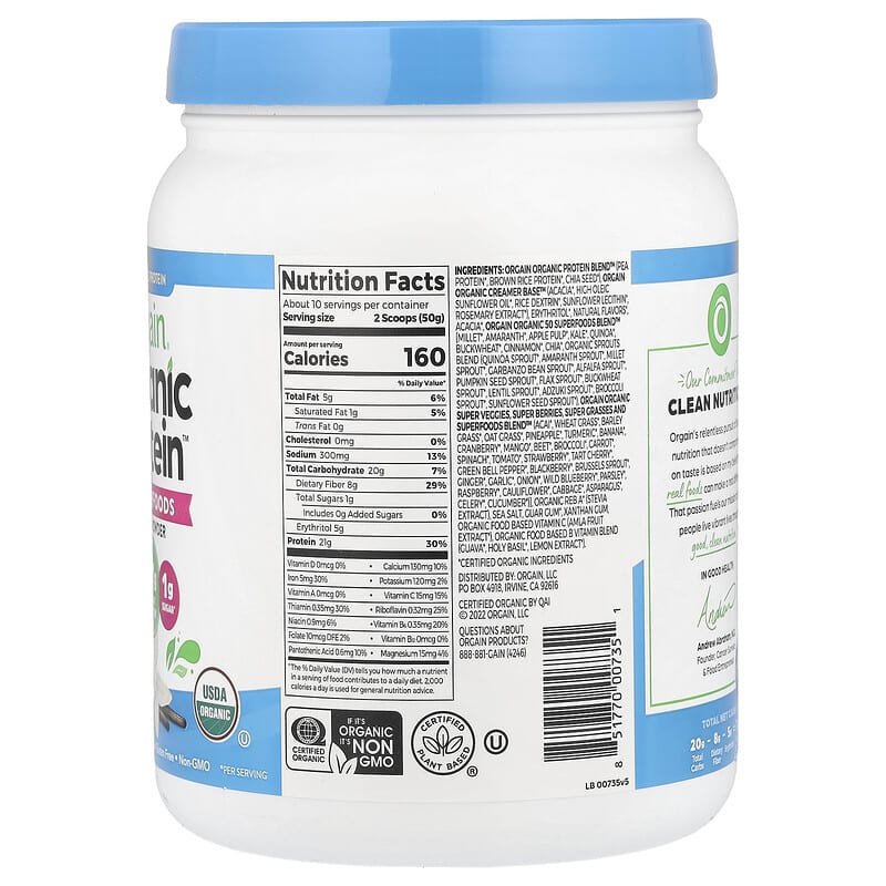 Orgain Organic shops Protein Powder Vanilla Bean