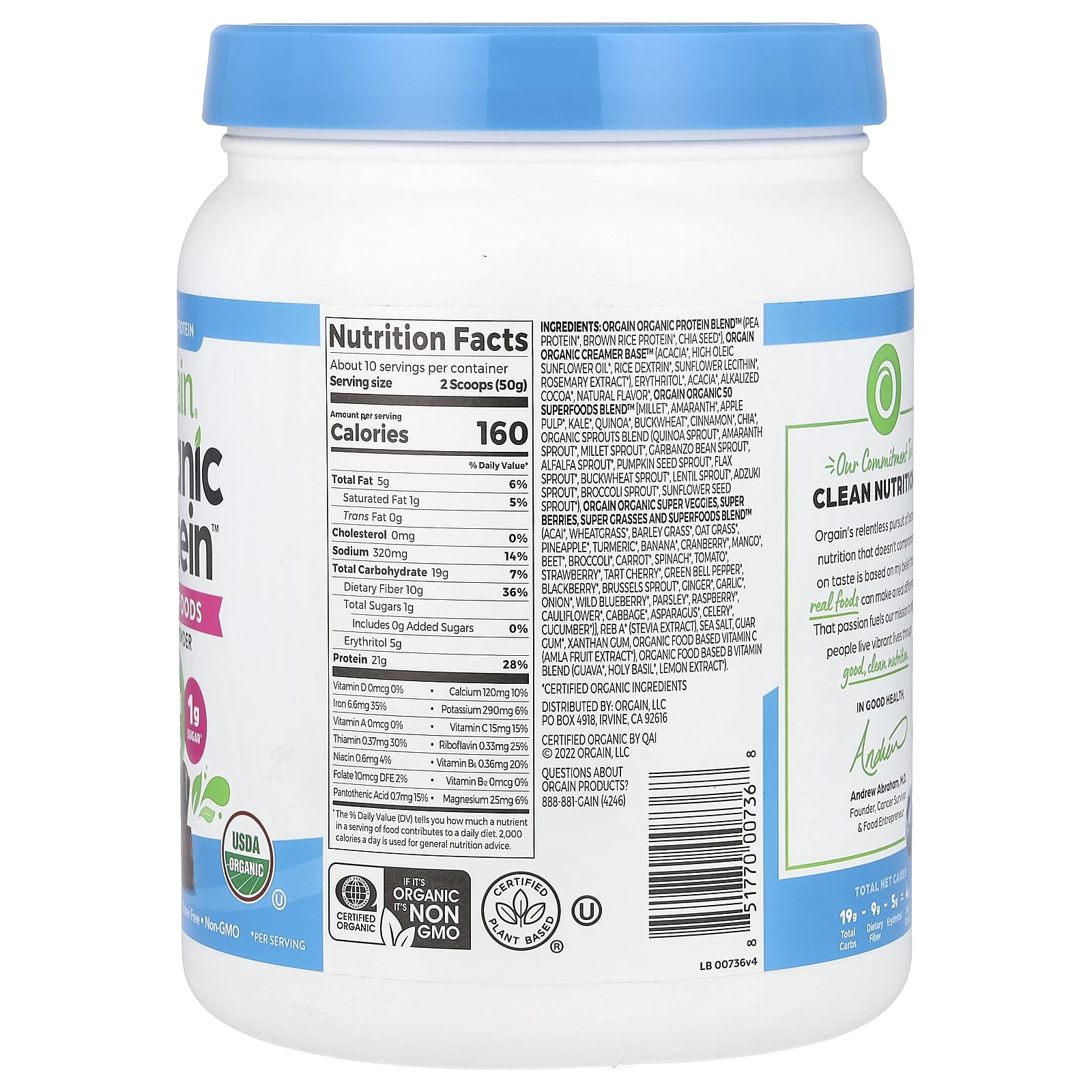 Orgain, Organic Protein Powder + 50 Superfoods, Creamy Chocolate Fudge ...