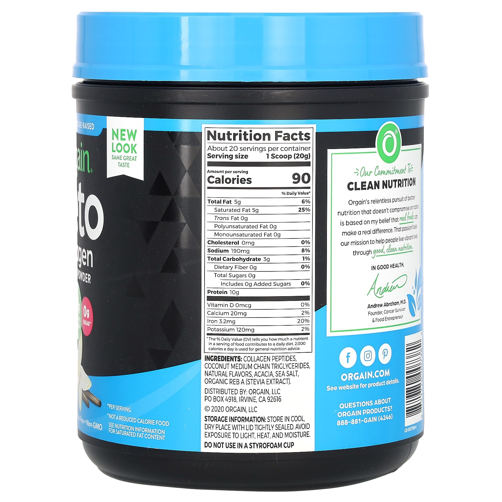 Orgain, Keto Collagen Protein Powder, Vanilla Bean, 14.1 oz (400 g)