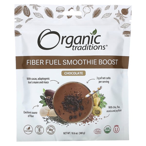 Organic Traditions, Fiber Fuel Smoothie Boost, Chocolate, 10.6 oz (300 g)