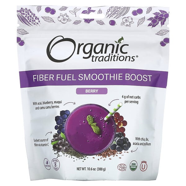 Organic Traditions, Fiber Fuel Smoothie Boost, Berry, 10.6 oz (300 g)