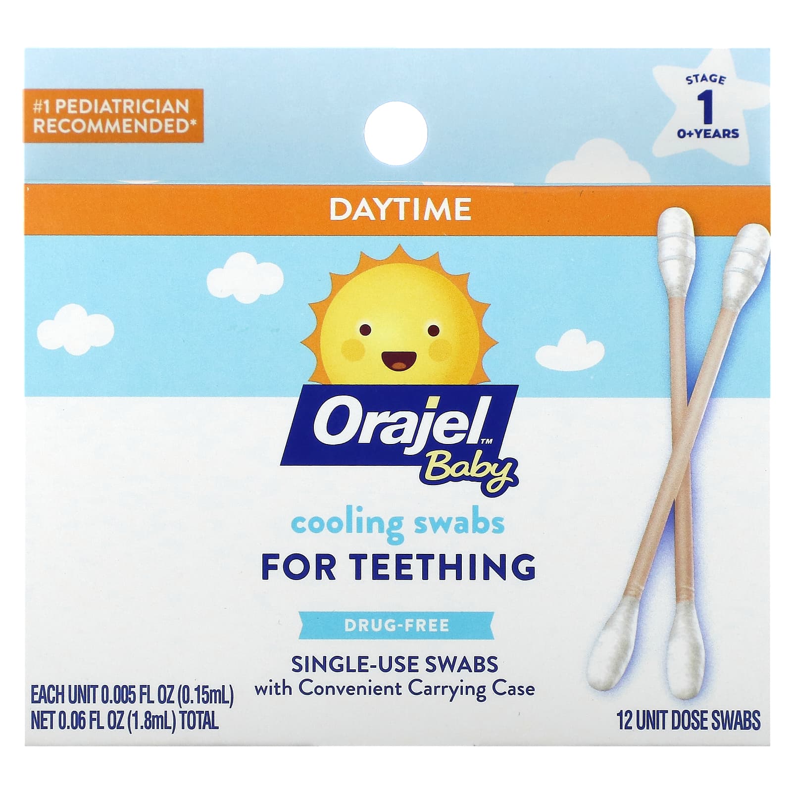 Orajel, Baby Daytime Cooling Swabs for Teething, 0+ Years, 12 Unit Dose ...