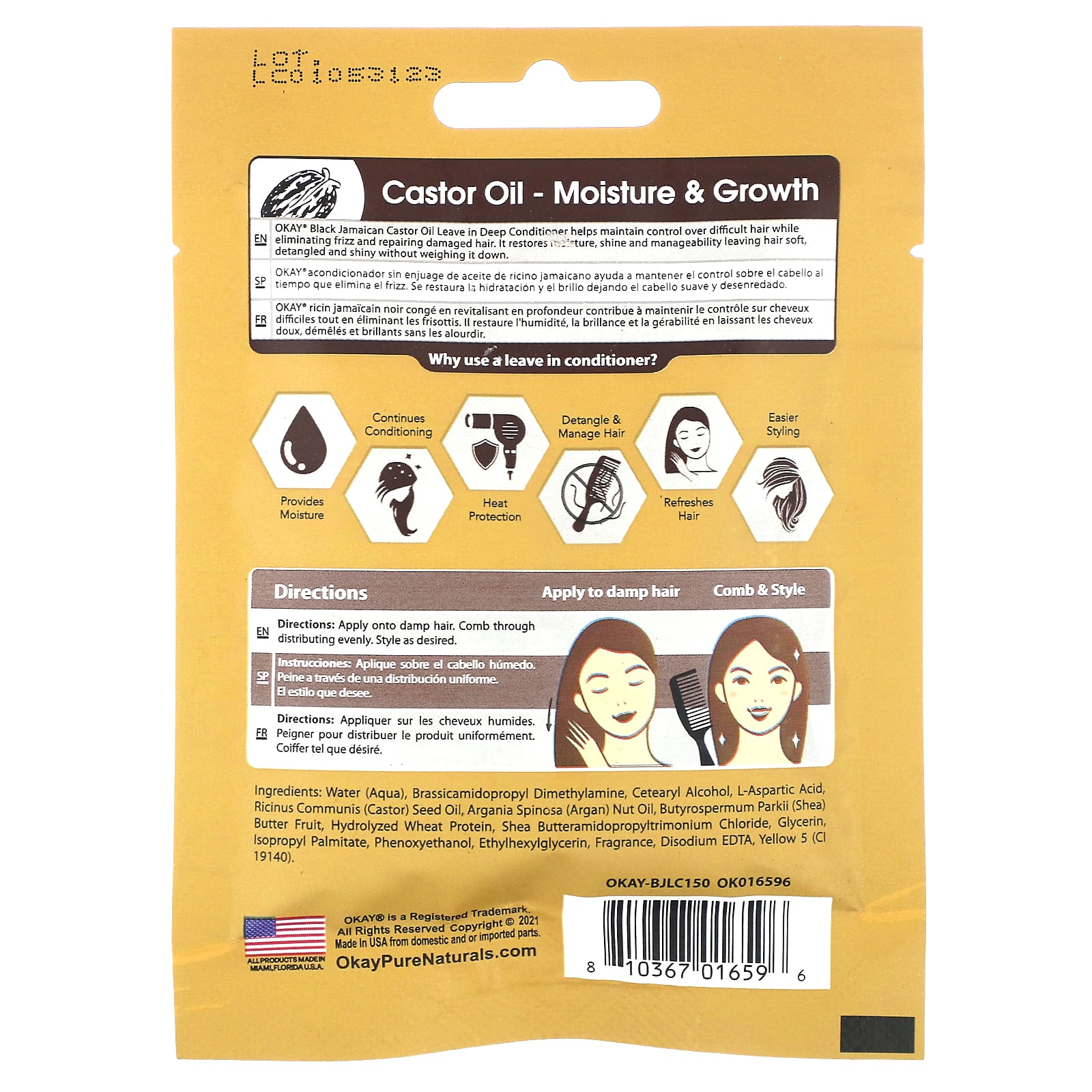 Okay Pure Naturals, Black Jamaican Castor Oil, Leave in Deep ...