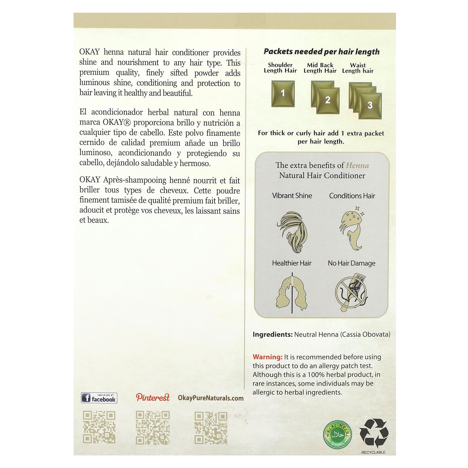 Okay Pure Naturals, Henna, Natural Hair Conditioner, Neutral, 2 oz (56.7 g)