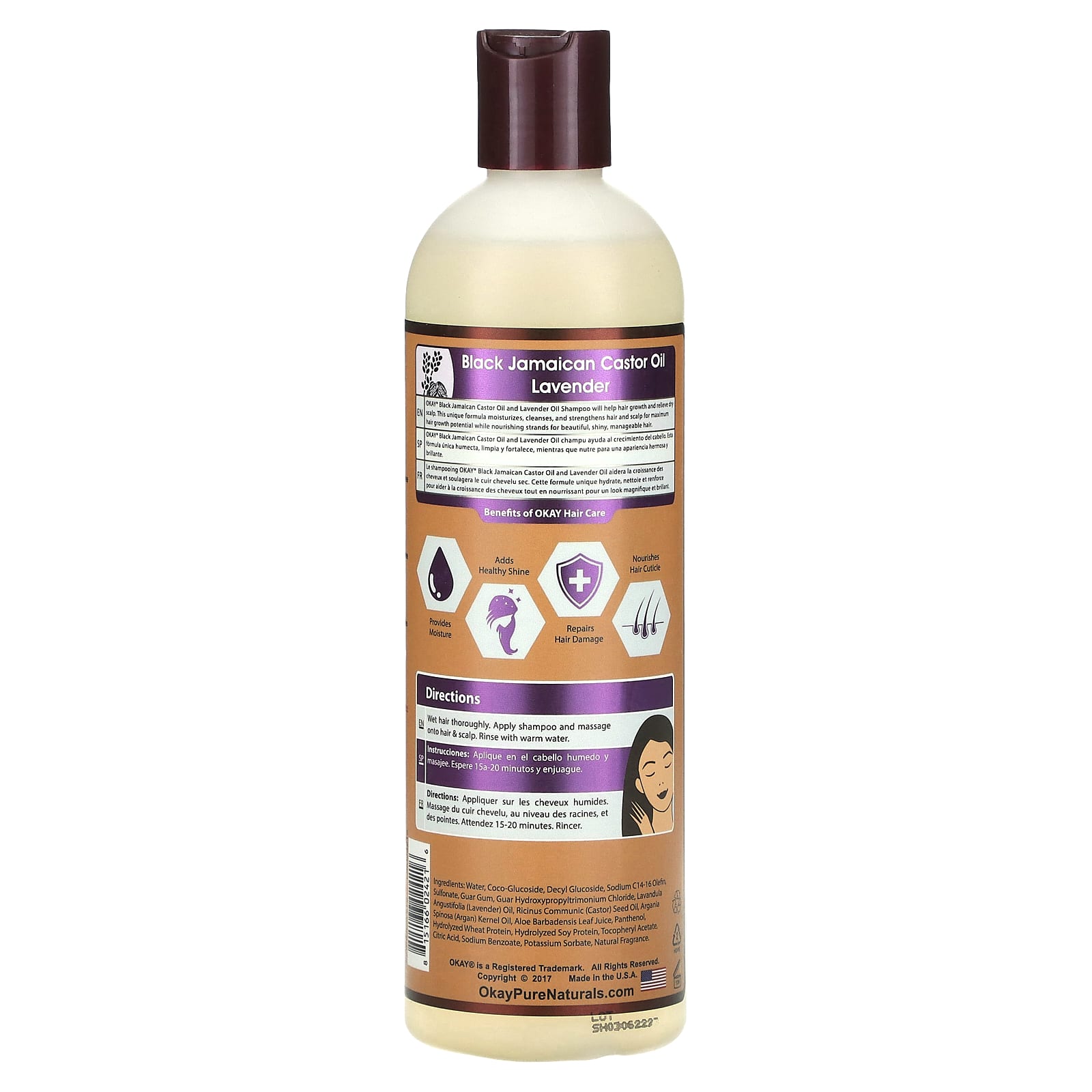 Okay Pure Naturals, Black Jamaican Castor Oil, Shampoo, Lavender, 12 fl ...