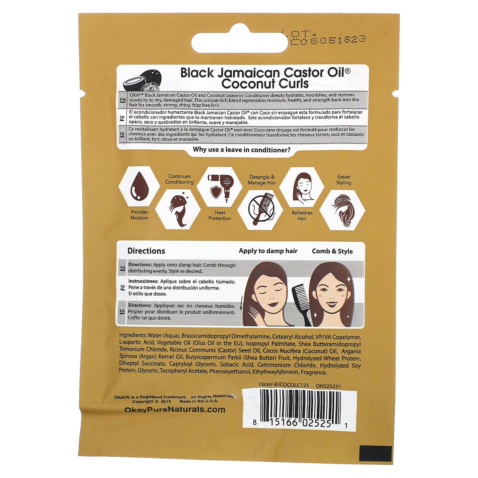 Okay Pure Naturals, Black Jamaican Castor Oil, Coconut Curls, Leave in ...