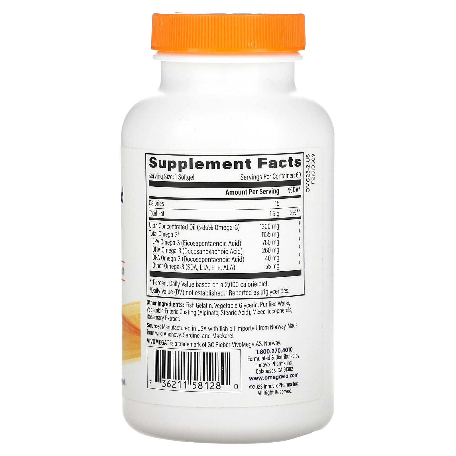 OmegaVia, Ultra Concentrated Omega-3, 1,135 mg, 60 Softgels